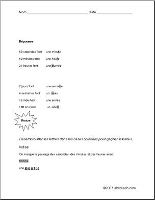 French: Crypto, Units of Time – Abcteach
