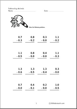 Decimal Subtraction (set 2) Worksheet – Abcteach