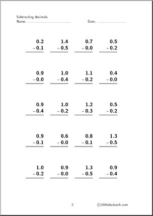 Decimal Subtraction (set 2) Worksheet – Abcteach