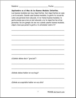Spanish: Diario para Septiembre (elementaria) | Abcteach