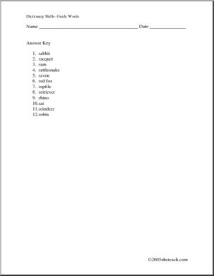 Using Guide Words #1 (R) Dictionary Skills I abcteach.com