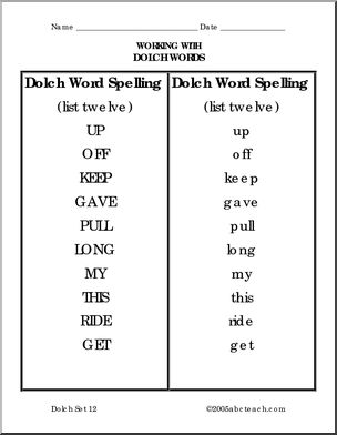 Set 12' Dolch Reading I abcteach.com