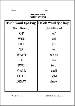 Set 15' Dolch Reading I abcteach.com