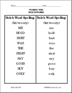 Set 20′ Dolch Reading – Abcteach
