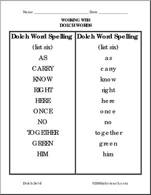 Set 6′ Dolch Reading – Abcteach