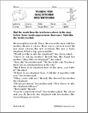 Set 6′ Dolch Reading – Abcteach