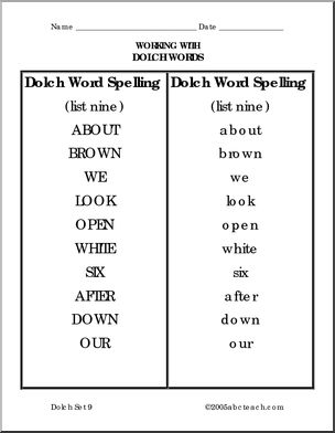 Set 9' Dolch Reading I abcteach.com