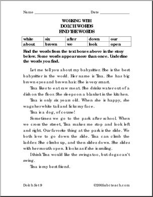 Set 9' Dolch Reading I abcteach.com