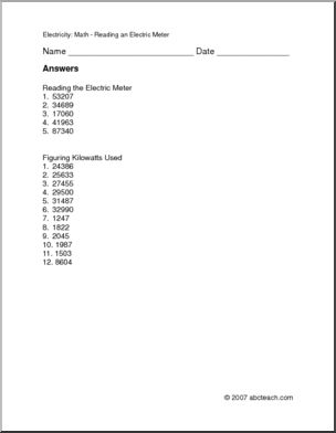 Worksheet: Electrical Math (upper elem) - Abcteach