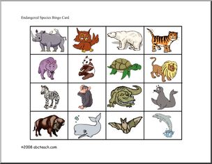 Bingo Cards: Endangered Animals (elem/upper elem) - color | Abcteach