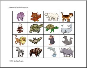 Bingo Cards: Endangered Animals (elem/upper elem) - color | Abcteach