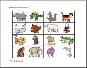 Bingo Cards: Endangered Animals (elem/upper elem) - color | Abcteach