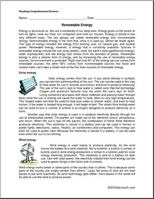 Comprehension: Renewable Energy (upper elementary/ middle) | Abcteach