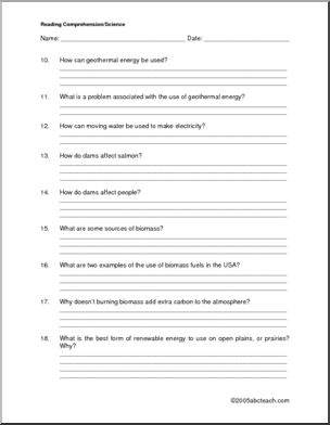 Comprehension: Renewable Energy (upper elementary/ middle) | Abcteach