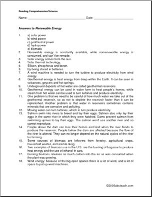 Comprehension: Renewable Energy (upper elementary/ middle) | Abcteach