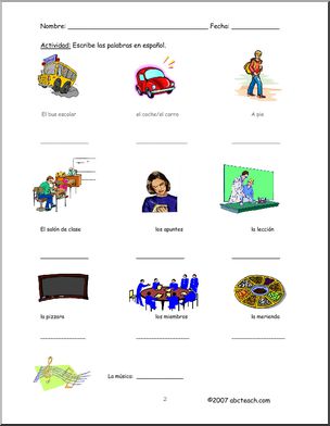 Spanish: PrÂ·ctica de vocabulario – La escuela (secundaria) – Abcteach
