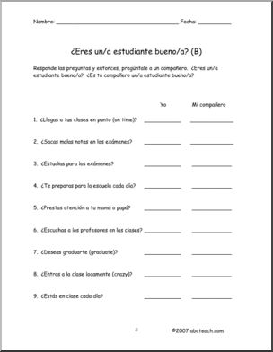 Spanish: Ã¸Eres un buen estudiante? Preguntas en el presente ...