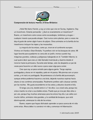 Spanish: ComprensiÃ›n de lectura - "La Rana Azul" (primaria) | Abcteach