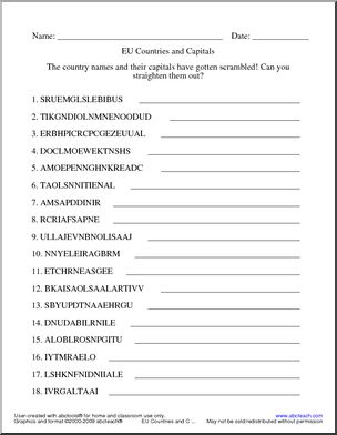 Unscramble the Words: European Union – Abcteach