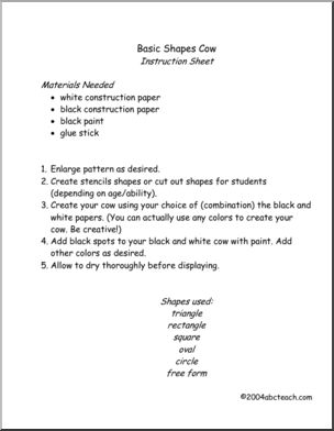 Craft: Farm - Basic Shapes Cow | Abcteach