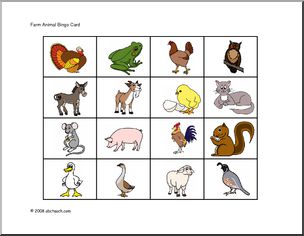 Bingo Cards: Farm Animals (color) | Abcteach