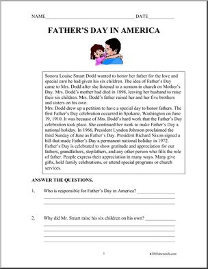 Father's Day Reading Comprehension - June - Crossword Puzzle and Word ...