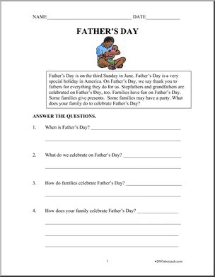 Fathers Day Reading Comprehension with Word Search and Crossword Puzzle