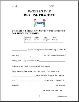 Fathers Day Reading Comprehension with Word Search and Crossword Puzzle