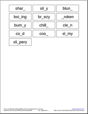 Missing Letters: Adjectives - it feels | Abcteach