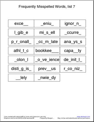 Frequently Misspelled Words (list 16) Word Search I abcteach.com