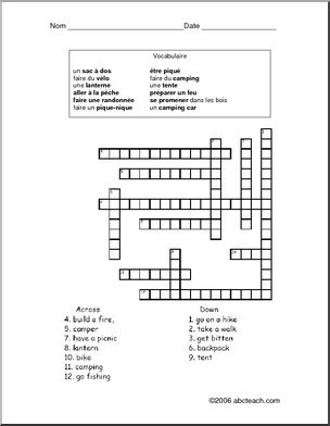 French: Mots croisÃˆs des vacances â€¡ la campagne | Abcteach