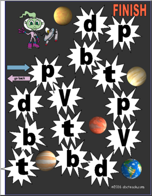 Folder Game - Space Starts (beginning sounds b, d, p, t, v)' Phonics I ...