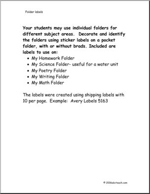 Labels: Folders (by Subject) | Abcteach