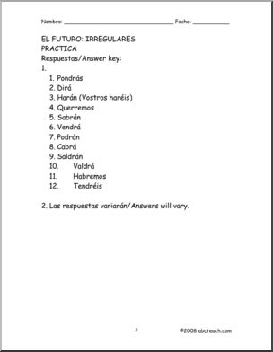 Spanish: El Futuro – Irregulares: InformaciÃ›n y prÂ·ctica (elementaria ...