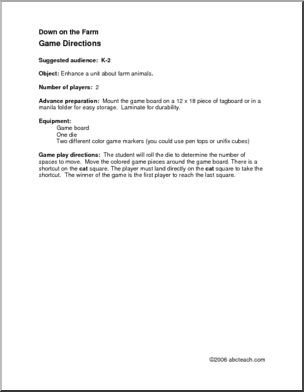 Board Game: Farm Animals (primary/elem) – Abcteach