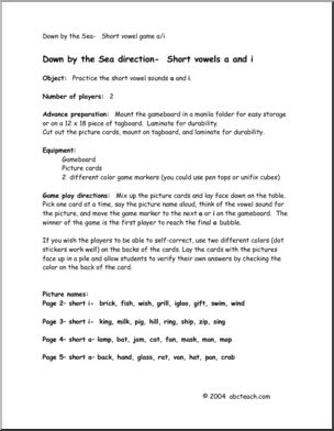 Down by the Sea (color) (elem) Board Game I abcteach.com