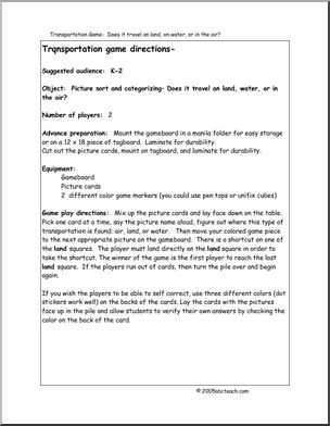 Board Game: Transportation (elem) | Abcteach