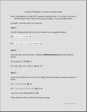 Greatest Common Factor Worksheets - Algebra - Fraction Worksheets - GCF