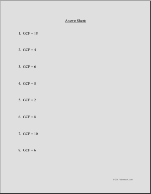 Greatest Common Factor Worksheets - Algebra - Fraction Worksheets - GCF