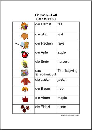 German: Chart - Fall | Abcteach