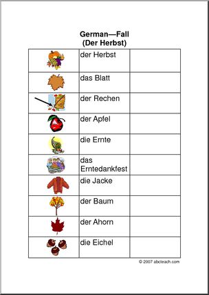 German: Chart - Fall | Abcteach