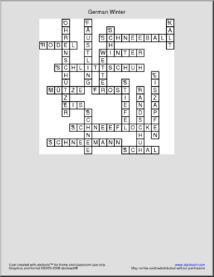 German: Crossword – Winter – Abcteach