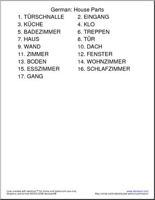 German: Unscramble the Words – House – Abcteach