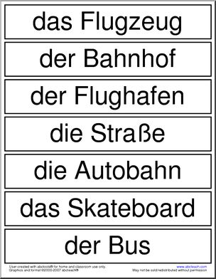 German: Word Wall - Transportation | Abcteach