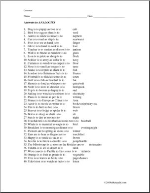 Analogies (elem/upper elem) I abcteach.com