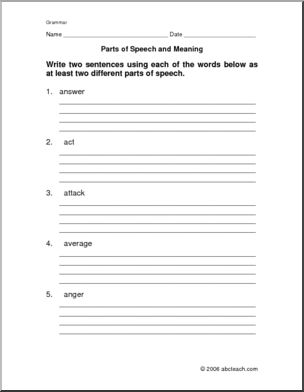 Parts of Speech (upper elem) Rules and Practice I abcteach.com
