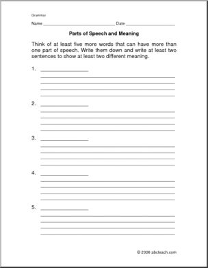 Parts of Speech (upper elem) Rules and Practice I abcteach.com