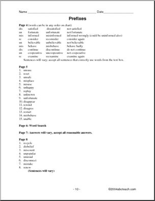 Rules and Practice: Prefixes - RE, DIS, UN, MIS | Abcteach