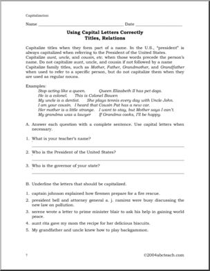 Rules and Practice: Capitalization (upper elem/middle) | Abcteach