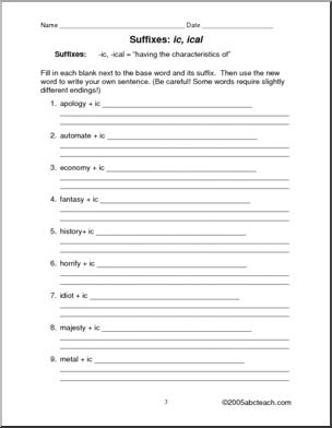 Rules and Practice: Suffixes - IC, ICAL | Abcteach